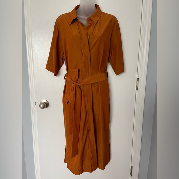 COS | Dresses | Cos Belted Shirt Midi Dress Size Terracotta | Poshmark